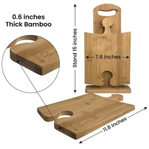 JAUNCO Bamboo Cheese Board Set of 4 | Large Charcuterie Boards | Unique Puzzle Design with Stand | Serving Platters and Trays for Parties | Cheeseboard Charcuterie Board Set | Wine Accessories