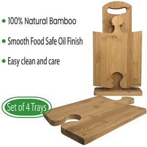 JAUNCO Bamboo Cheese Board Set of 4 | Large Charcuterie Boards | Unique Puzzle Design with Stand | Serving Platters and Trays for Parties | Cheeseboard Charcuterie Board Set | Wine Accessories