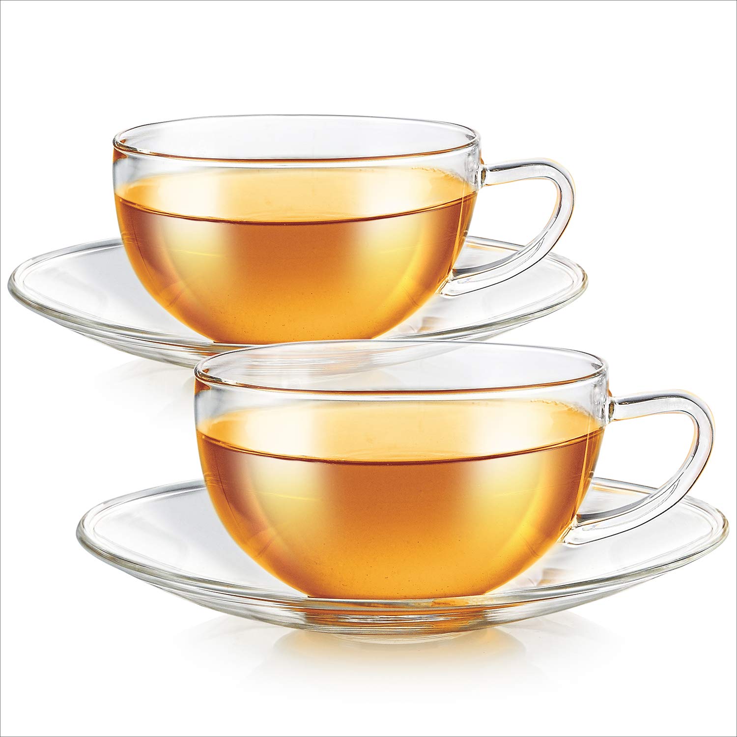 Teabloom Kyoto Teacup and Saucer Set 2-Pack – Medium Size – 8 OZ/ 240 ML Capacity – Crystal Clear Design – Premium Borosilicate Glass – Heat Resistant, Microwave Safe