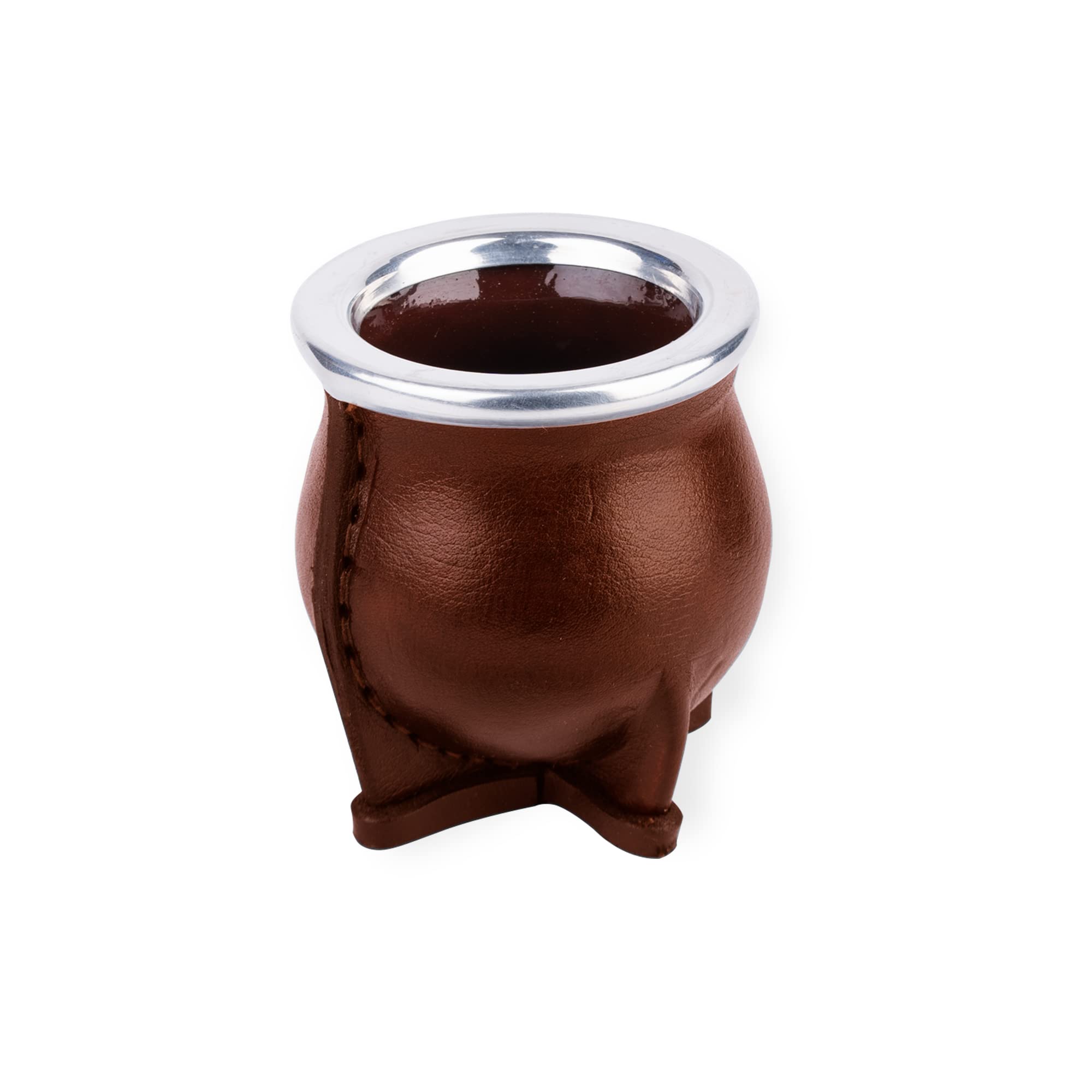 thebmate [Premium Yerba Mate Cup (Mate Gourd) - Crafted Ceramic Teacup - Brown Leather Wrapped Handmade in Uruguay - Mate Camionero - Camionero Style (Coppery Brown)