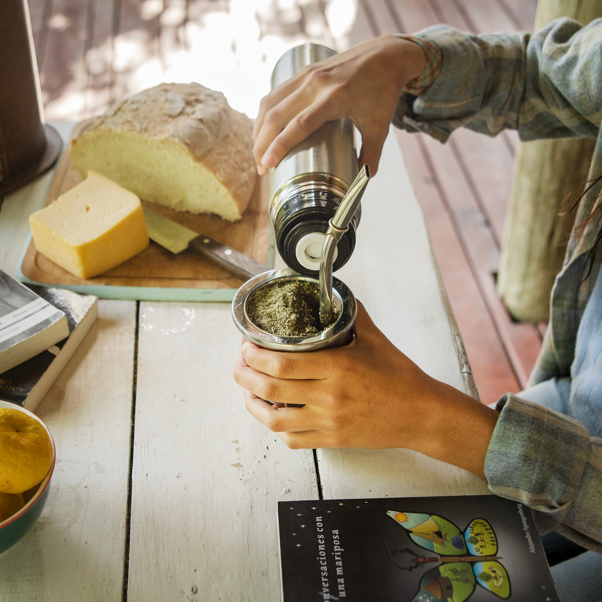 thebmate [Premium Yerba Mate Cup (Mate Gourd) - Crafted Ceramic Teacup - Brown Leather Wrapped Handmade in Uruguay - Mate Camionero - Camionero Style (Coppery Brown)