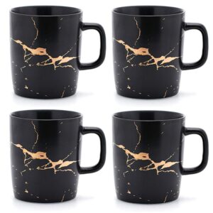 coffeezone 12 oz matte ceramic marble tea coffee mugs luxury gold inlay (black, 4 mugs gold marble)