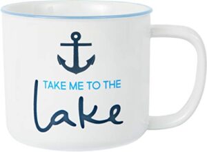 pavilion gift company large 17 oz stoneware coffee cup mug take me to the lake, blue