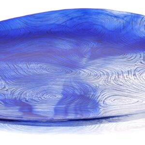 Red Co. White and Blue Etched Wavy Glass Irregular Shaped Dinner Plates, 10" Diameter - Set of 6