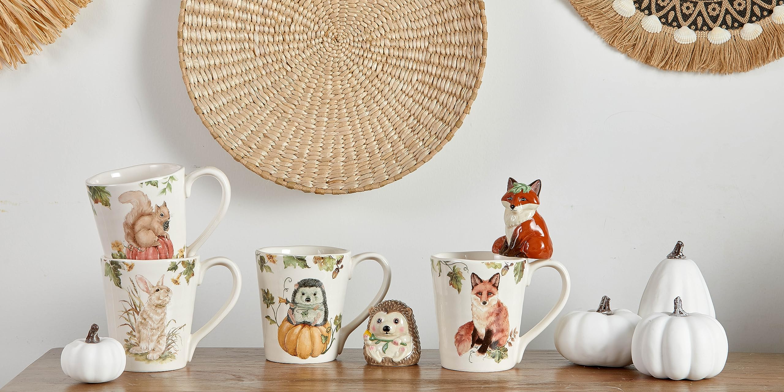 Bico Woodland Critters Ceramic Mugs, Set of 4, for Coffee, Tea, Drinks, Microwave & Dishwasher Safe