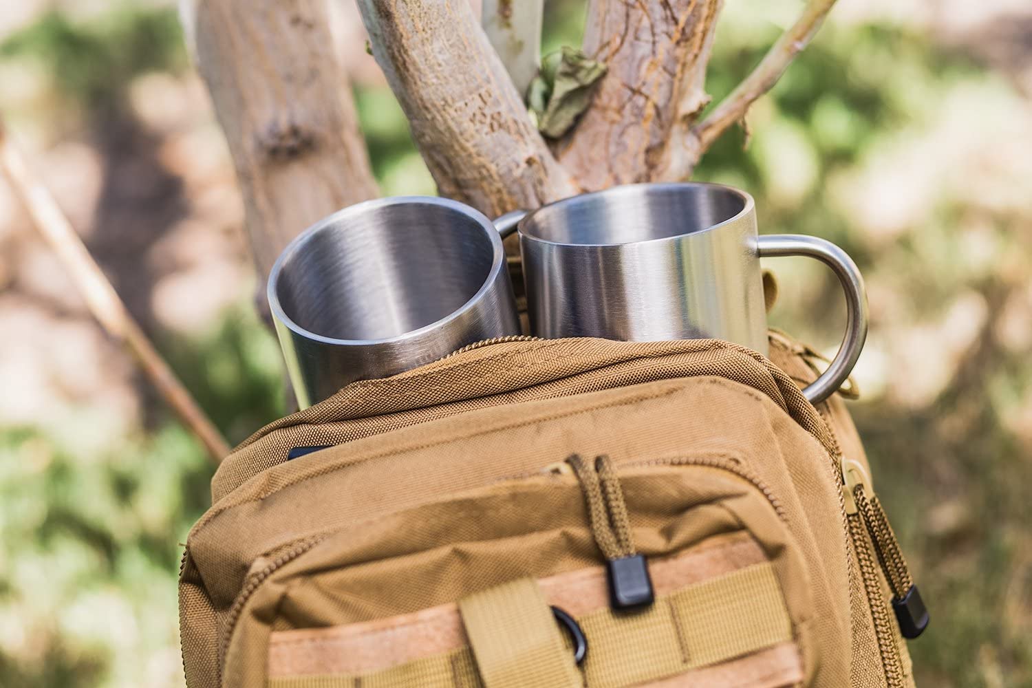 Camping Mug - Personalized Stainless Steel Camp Cup, Insulated, Double Wall for Coffee, Tea (Just Nature)