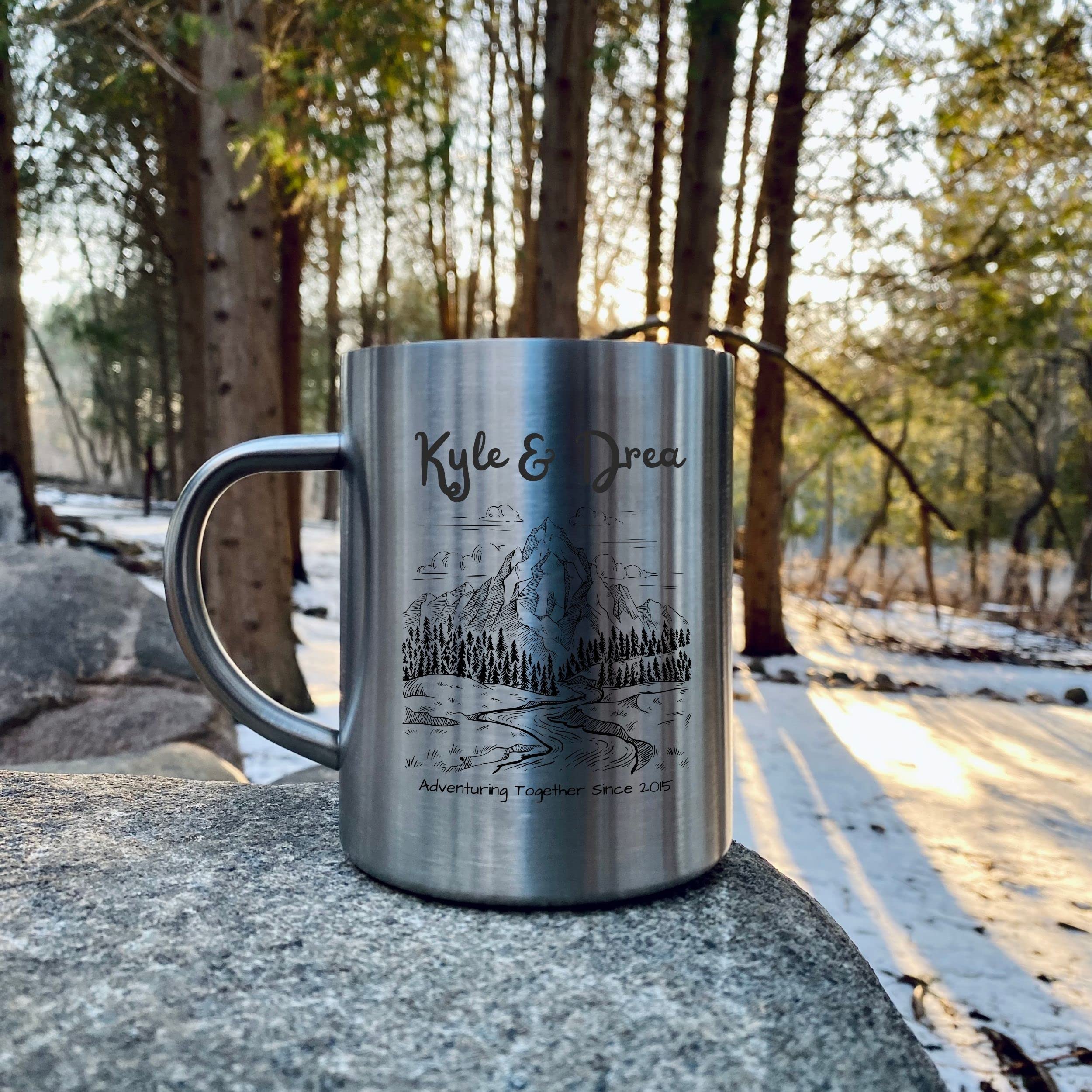 Camping Mug - Personalized Stainless Steel Camp Cup, Insulated, Double Wall for Coffee, Tea (Just Nature)