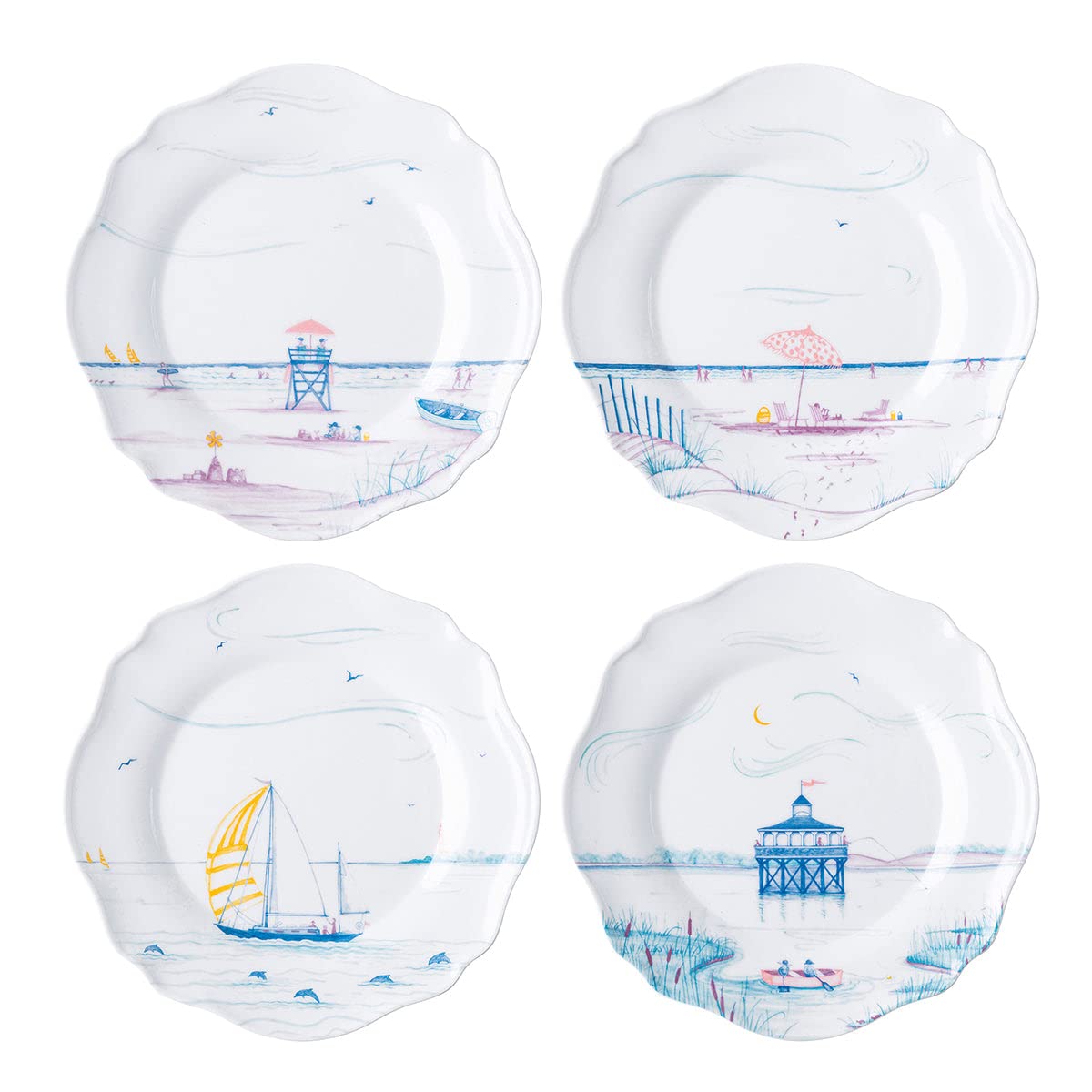 Juliska Country Estate Melamine Salad Plates Set of 4 - Seaside - White Melamine - Unbreakable, Melamine, Decorative Salad Plate Set