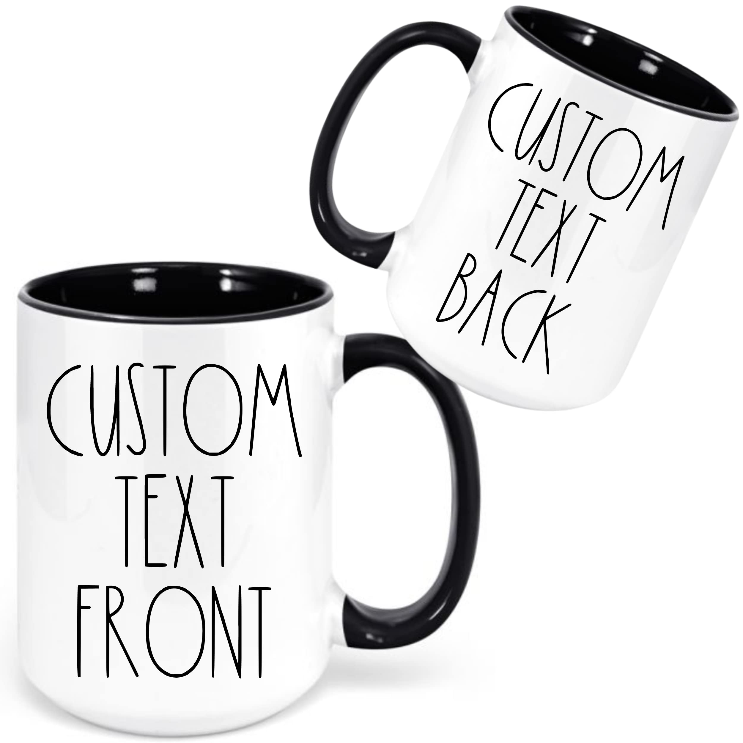 PERSONALIZED COFFEE MUG! Rae Dunn Inspired Font BLACK! 15oz Ceramic Mug | Your Custom Text on front, back, or both sides!