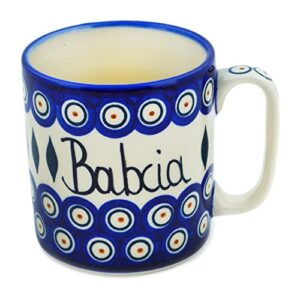 polish pottery mug 12 oz babcia grandma traditional peacock