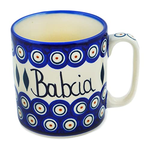 Polish Pottery Mug 12 oz Babcia Grandma Traditional Peacock