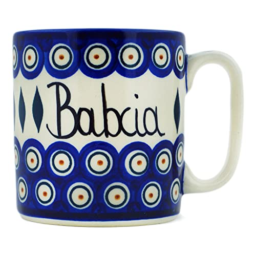 Polish Pottery Mug 12 oz Babcia Grandma Traditional Peacock