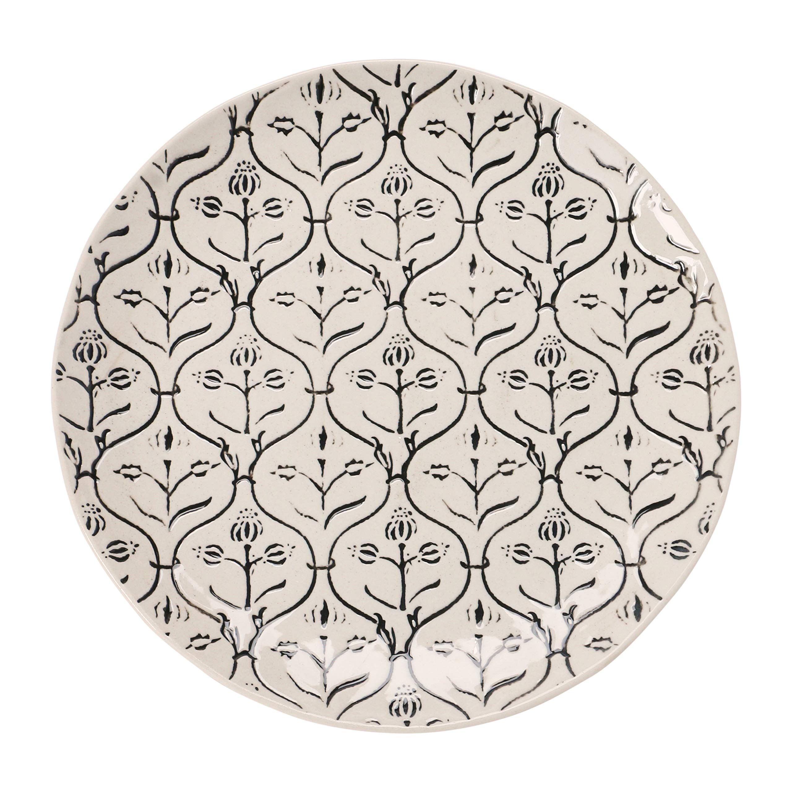 Creative Co-Op Set of 4, 7.75" Round Stoneware Plate Dinnerware, Multi