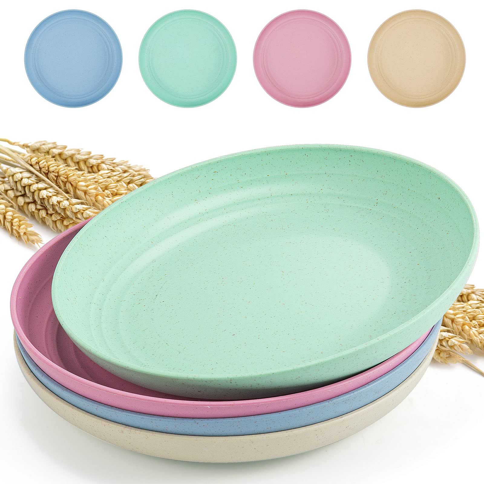 PTNITWO Lightweight Wheat Straw Plates,Plastic Plates Reusable,Unbreakable Deep Dinner Plates, Assorted Colors Dinnerware Sets,Dishwasher Safe