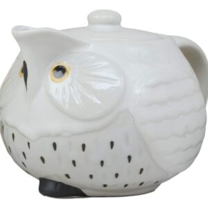 Ebros Gift Whimsical White Fat Snow Owl Ceramic 16oz Tea Pot With 2 Cups Set With Stainless Steel Strainer As Teapots And Teacups Home Decor Of Owls Owlet Nocturnal Bird