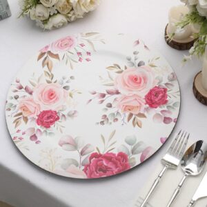 efavormart 6 pack | 13" rose flower design plastic serving plates, disposable spring floral print charger trays