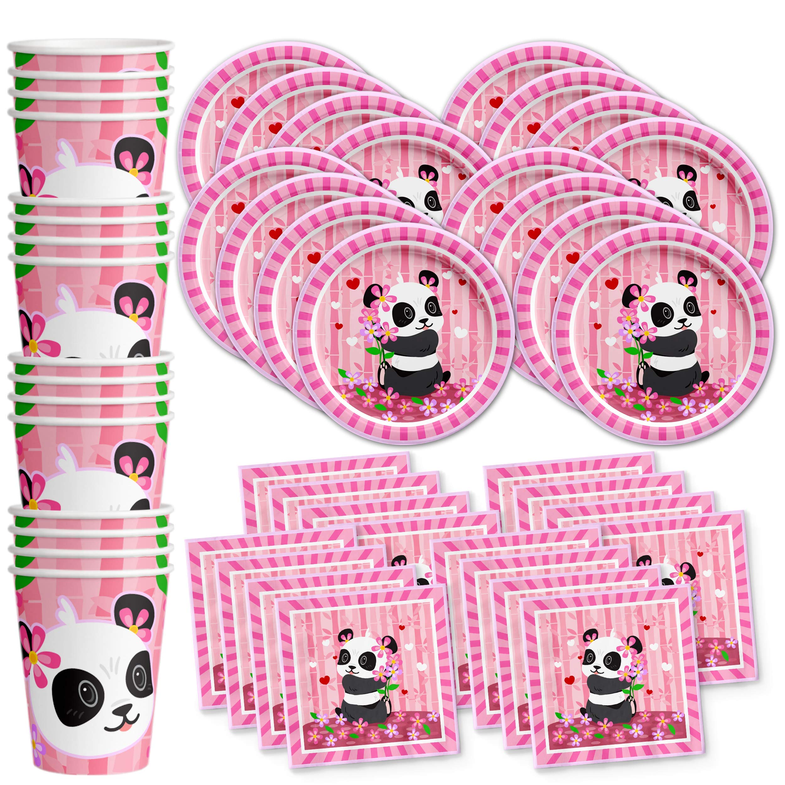 Pink Panda Birthday Party Supplies Set Plates Napkins Cups Tableware Kit for 16