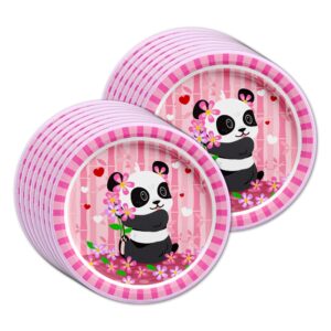 Pink Panda Birthday Party Supplies Set Plates Napkins Cups Tableware Kit for 16