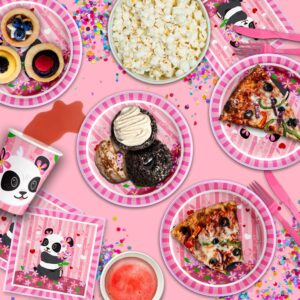 Pink Panda Birthday Party Supplies Set Plates Napkins Cups Tableware Kit for 16