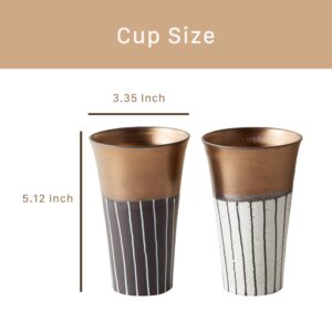 KIKYOUYA Japanese Modern Tea Cup Ceramic Coffee Cup with Delicate Gift Box, Made In Japan, Set of 2 (Vertical stripe)