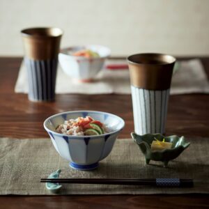 KIKYOUYA Japanese Modern Tea Cup Ceramic Coffee Cup with Delicate Gift Box, Made In Japan, Set of 2 (Vertical stripe)