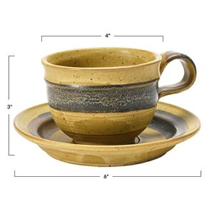 Creative Co-Op S/2 Stoneware Cup w Saucer Mug Set, 6.25", Brown & Black