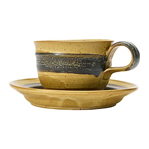 Creative Co-Op S/2 Stoneware Cup w Saucer Mug Set, 6.25", Brown & Black