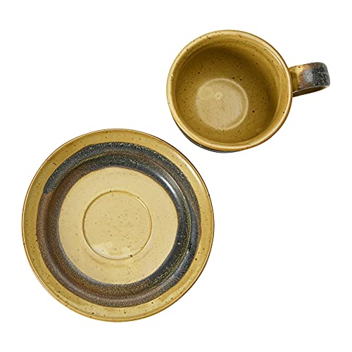 Creative Co-Op S/2 Stoneware Cup w Saucer Mug Set, 6.25", Brown & Black