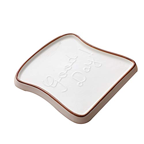 Hooshion Ceramic Toast Shape Toast Plate Bread Plate Breakfast Plate Dinner Plate Salad Plate Toast Tray Sushi Plate Dessert Plate Cheese Plate (Brown)