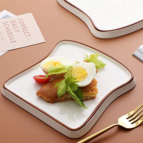 Hooshion Ceramic Toast Shape Toast Plate Bread Plate Breakfast Plate Dinner Plate Salad Plate Toast Tray Sushi Plate Dessert Plate Cheese Plate (Brown)