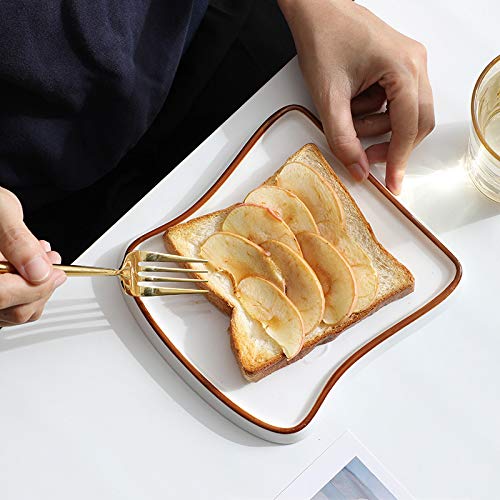 Hooshion Ceramic Toast Shape Toast Plate Bread Plate Breakfast Plate Dinner Plate Salad Plate Toast Tray Sushi Plate Dessert Plate Cheese Plate (Brown)