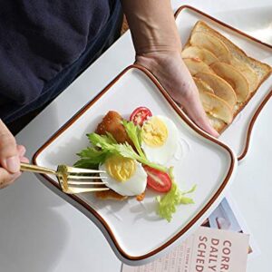 Hooshion Ceramic Toast Shape Toast Plate Bread Plate Breakfast Plate Dinner Plate Salad Plate Toast Tray Sushi Plate Dessert Plate Cheese Plate (Brown)