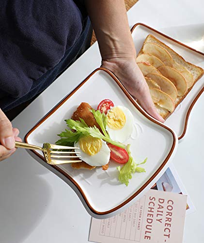 Hooshion Ceramic Toast Shape Toast Plate Bread Plate Breakfast Plate Dinner Plate Salad Plate Toast Tray Sushi Plate Dessert Plate Cheese Plate (Brown)