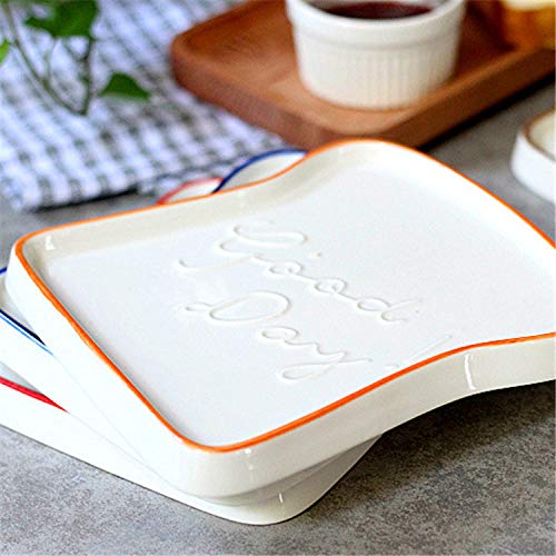 Hooshion Ceramic Toast Shape Toast Plate Bread Plate Breakfast Plate Dinner Plate Salad Plate Toast Tray Sushi Plate Dessert Plate Cheese Plate (Brown)