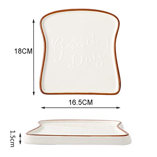 Hooshion Ceramic Toast Shape Toast Plate Bread Plate Breakfast Plate Dinner Plate Salad Plate Toast Tray Sushi Plate Dessert Plate Cheese Plate (Brown)