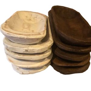 Rustic Dough Bowl - Handmade - Wood - Half Starter Pack - Quantity 10 "5.5-6 x 11-12 x 1.5-2.5 inches" Mini Waxed & White Mixed-10