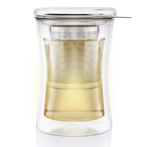 teabloom modern brewing cup with loose tea infuser and lid, standard 12 oz. capacity - single-serve tea maker