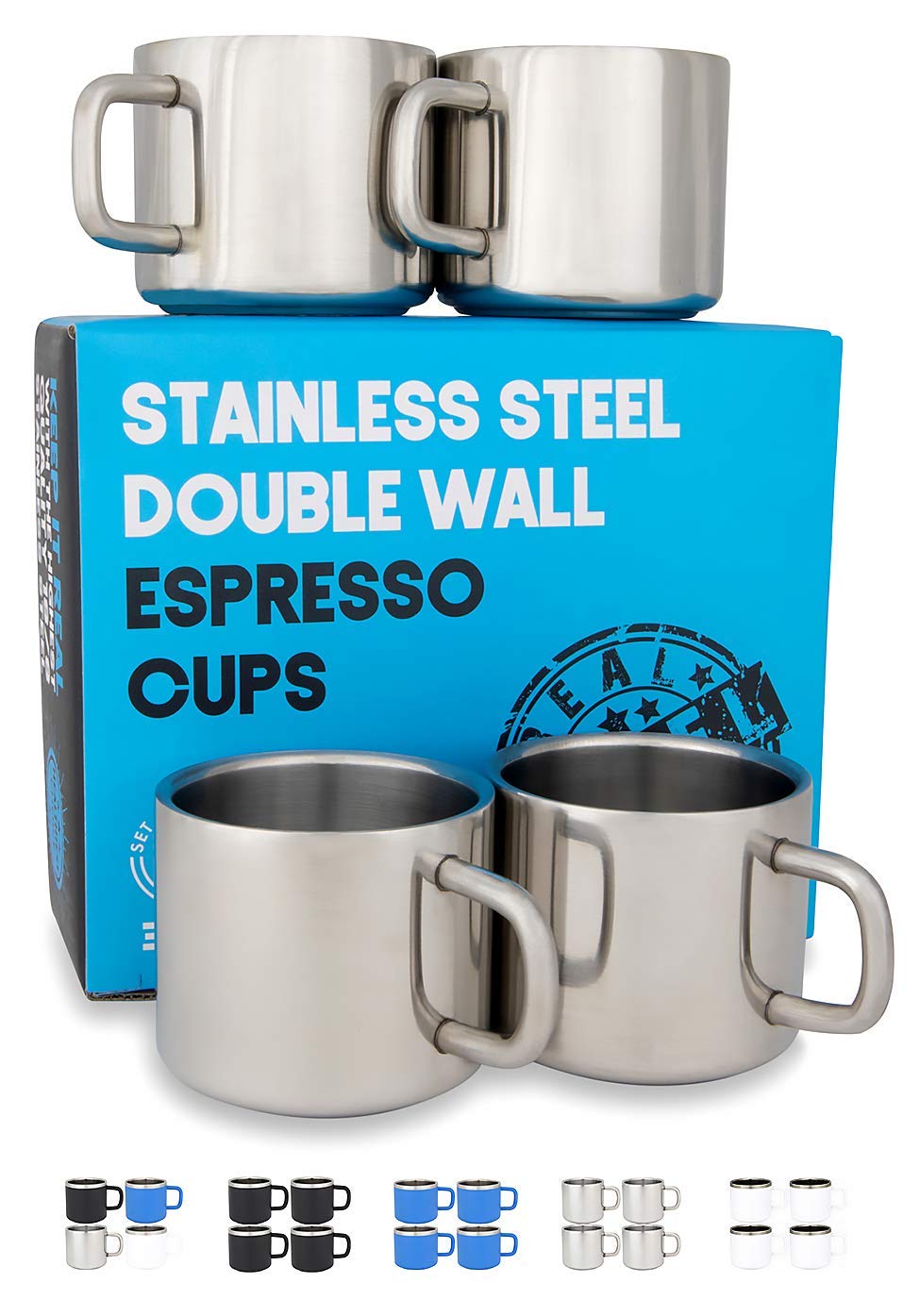 Real Deal Steel "Little Sipper 3 oz Insulated Espresso Cups - Premium Double Wall Set of 4 Demitasse