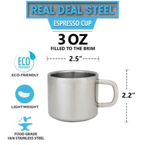 Real Deal Steel "Little Sipper 3 oz Insulated Espresso Cups - Premium Double Wall Set of 4 Demitasse