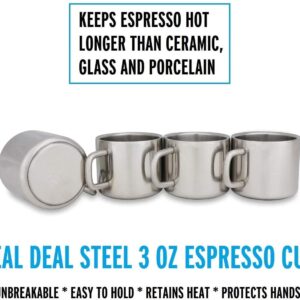 Real Deal Steel "Little Sipper 3 oz Insulated Espresso Cups - Premium Double Wall Set of 4 Demitasse