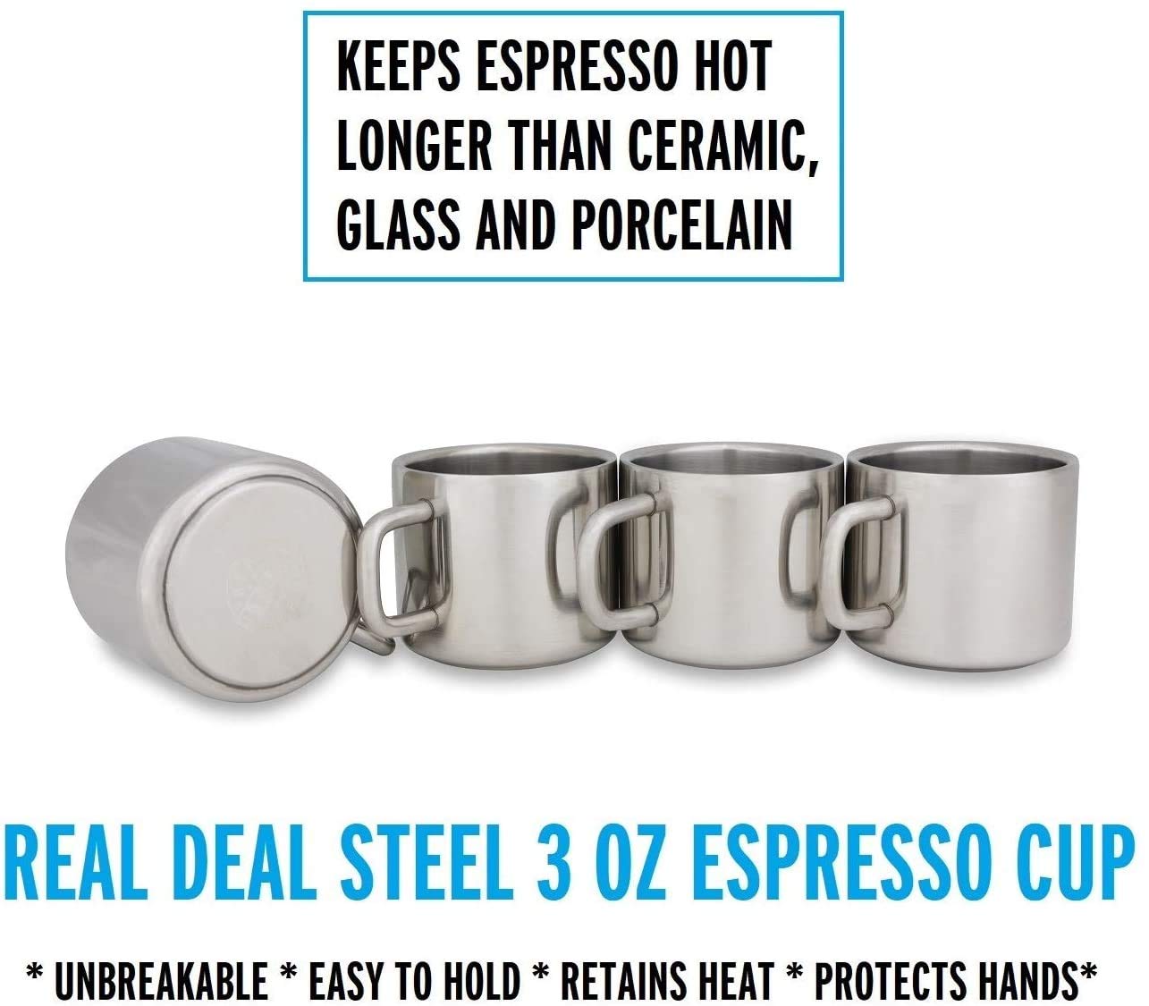 Real Deal Steel "Little Sipper 3 oz Insulated Espresso Cups - Premium Double Wall Set of 4 Demitasse