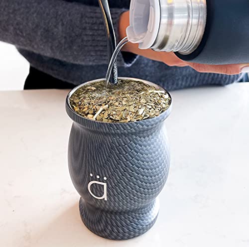 Kalmateh Yerba Mate Gourd Set - Traditional Modern Mate Cup Includes Bombilla Filter Straw and Cleaning Brush- Double Walled Stainless Steel (Turquoise, 8.6 oz)