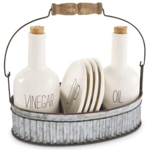 mud pie ceramic oil & vinegar appetizer set in tin caddy