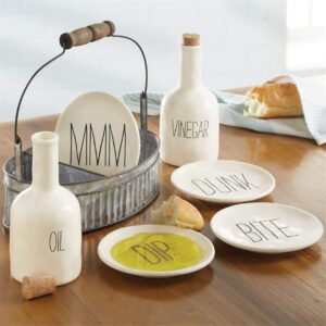 Mud Pie Ceramic Oil & Vinegar Appetizer Set in Tin Caddy