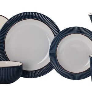 Bico Helios Blue Stoneware 16 pieces Dinnerware Set, Inclusive of Dinner Plates, Salad Plates, Cereal Bowls and Mugs, Microwave and Dishwasher Safe