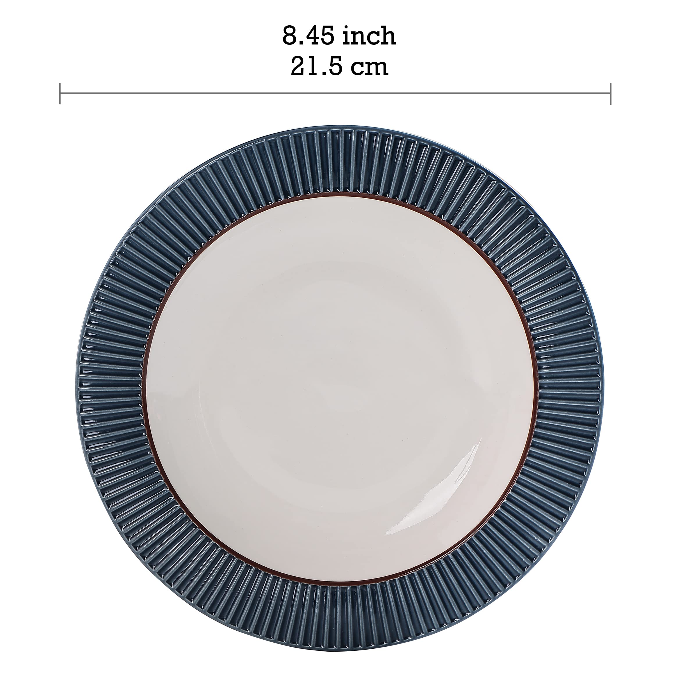 Bico Helios Blue Stoneware 16 pieces Dinnerware Set, Inclusive of Dinner Plates, Salad Plates, Cereal Bowls and Mugs, Microwave and Dishwasher Safe