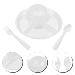 Hemoton Pasta Plate Bowl Plates Divided Plates Dinner Plate: Portion Control Plate 4 Compartments Diet Plate with Soup Compartment for Adult Home Restaurant 8.5 Inch White Bowl Plate