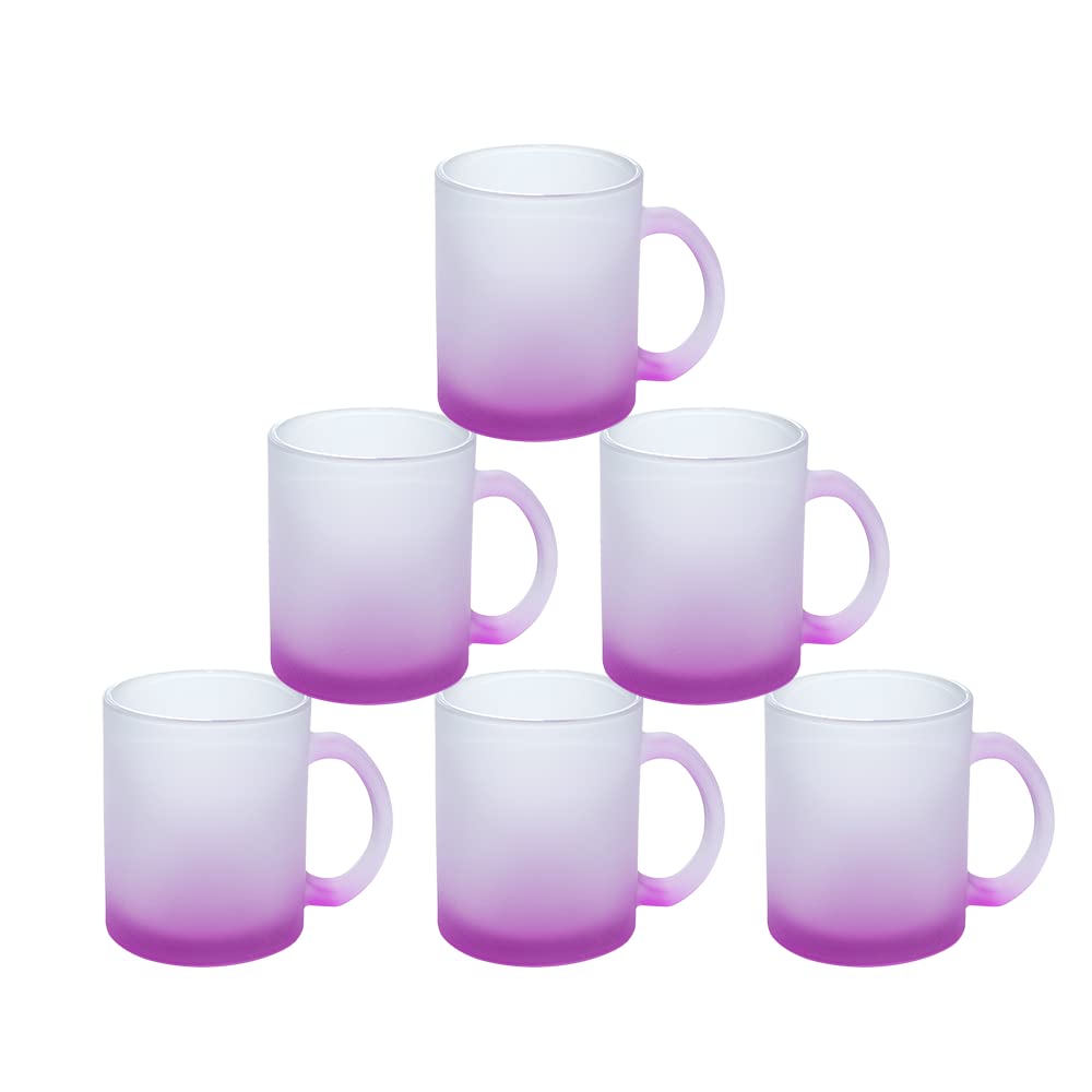 MR.R 11oz Set of 6 Sublimation Blanks Frosted Purple Glass Mug,Coffee Mugs with Handle for Heat Thermal Coating Transfer