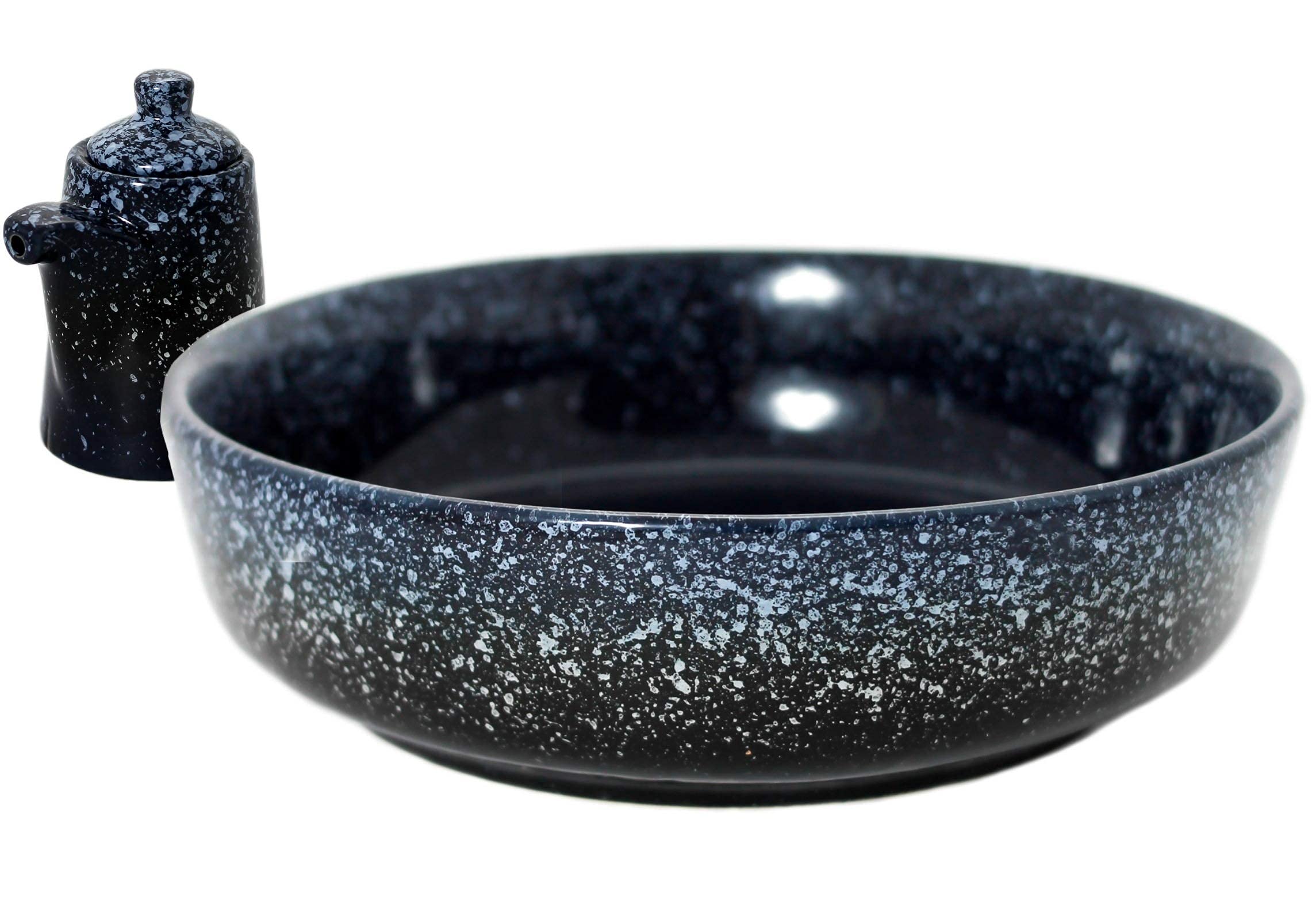 VALLENWOOD Extra Large Salad Serving Bowl, 11 inch. Big Ceramic Navy Dark Blue Pasta bowl Plus Oil Bottle. 95 oz. Beautiful And Elegant Huge Design. Giant Mixing and Fruit Bowls