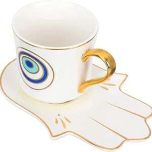 MOWUQEEN Espresso Coffee Cups Set, Evil Eye cups Ceramic Coffee Mug,Hamsa Cute Cup and Saucer,Tea Cup Set (DY-Devil's Eye Cup-A)